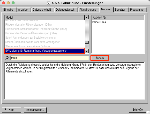 SV-Meldung für Rentenantrag / Versorgungsausgleich (Meldegrund 57) (Modul)