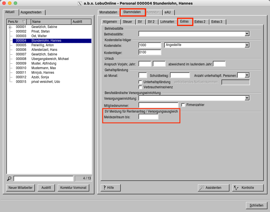 SV-Meldung für Rentenantrag / Versorgungsausgleich (Meldegrund 57) (Modul)